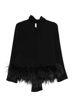 P.a.r.o.s.h P.A.R.O.S.H. Feather-Trimmed Pussy-Bow Blouse Black