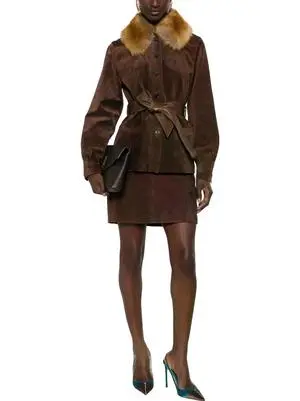 Saint Laurent Belted Leather Jacket - Brown