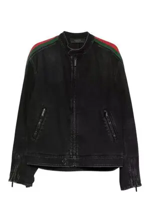 Gucci Denim Jacket With Web Stripe Detail - Black