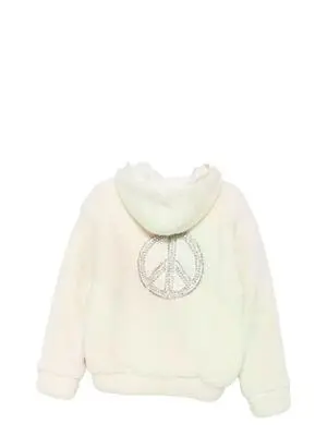 Moschino Faux-shearling Hoodie Jacket With Crystal Peace Sign - Neutrals