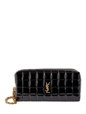 Saint Laurent Cassandre Carré Matelassé Patent Faux-leather Pouch - Black