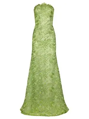 Naeem Khan Metallic Lace Strapless Fit-and-flare Gown - Green