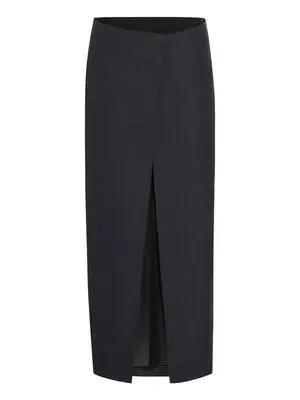 Khaite Tal Split Linen Skirt - Navy