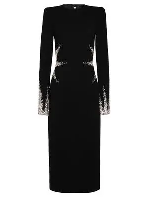 Naeem Khan Embellished Crepe Midi Dress - Black