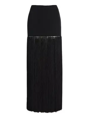 Michael Kors Tasseled Wool Gabardine Midi Skirt - Black