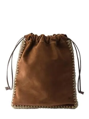 Prada Suede Drawstring Wish Pouch - Brown