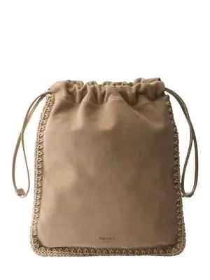 Prada Suede Drawstring Wish Pouch - Neutral
