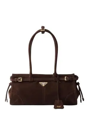 Prada Medium Suede Bonnie Shoulder Bag - Brown