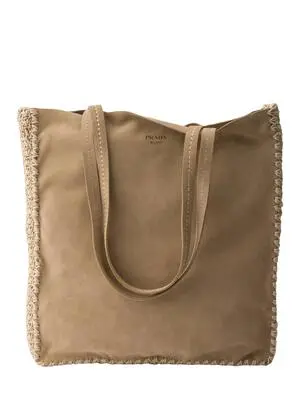 Prada Large Suede And Crochet Tote Bag - Neutral