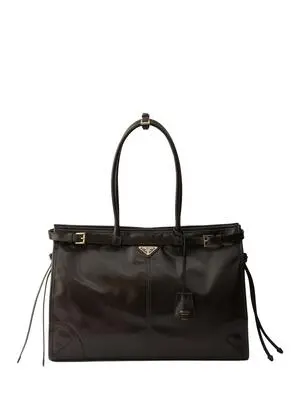 Prada Extra Large Leather Bonnie Shoulder Bag - Green