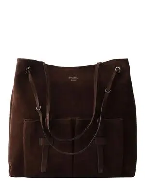 Prada Large Suede Route Shoulder Bag - Brown