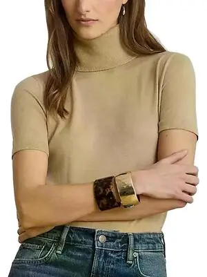 Ralph Lauren Fine Knit Short Sleeve Roll Neck Sweater - Neutrals