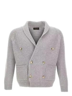 GRAN SASSO Double-breasted Ribbed-knit Cardigan - Grey