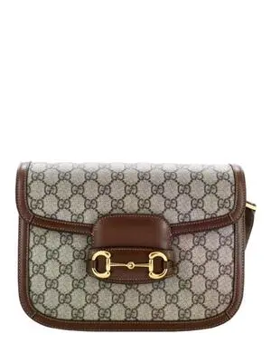 Gucci Horsebit 1955 Shoulder Bag Gg Coated Canvas With Leather Small Crossbody Bag - Brown