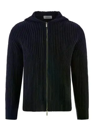FERRAGAMO Hooded Wool Cardigan With Zip Fastening - Blue