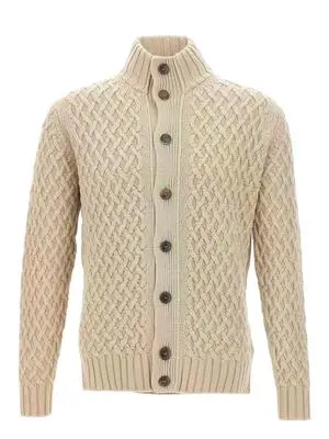 FILIPPO DE LAURENTIIS Cable-knit High Neck Cardigan - Neutrals