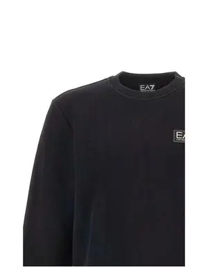 EA7 Ribbed Sweatshirt With Logo Patch - Black