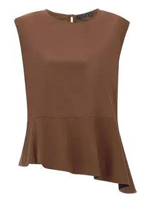 KAOS Asymmetric Ruffled Sleeveless Blouse - Brown
