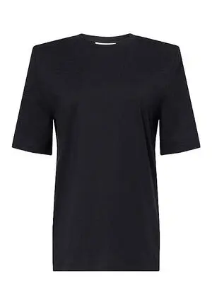THE FRANKIE SHOP Carrington Cotton-jersey T-shirt With Padded Shoulders - Black