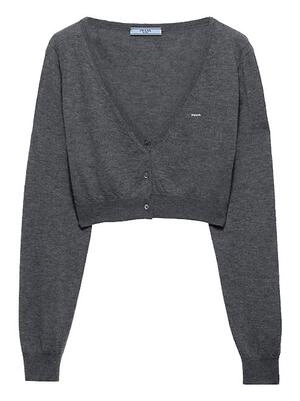 Prada Cropped Cashmere V-neck Cardigan - Grey