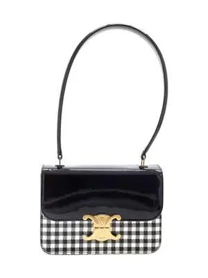 Celine Patent Teen Shoulder Bag With Gingham Detail And Triomphe Clasp - Black