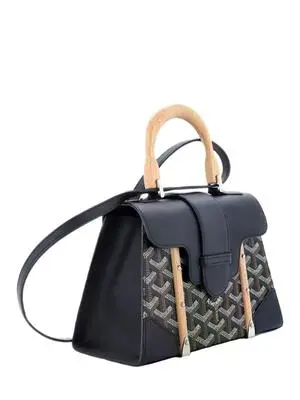Goyard Structured Saigon Top Handle Bag Coated Canvas With Leather Mini Satchel - Black