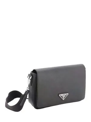 Prada Saffiano Leather Flap Messenger Bag - Black