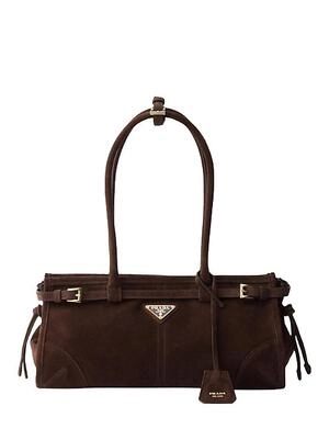 Prada Bonnie Medium Suede Top-handle Bag - Brown