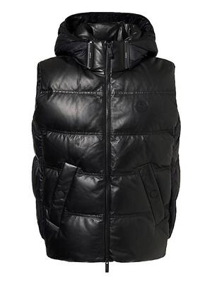 Moncler Hooded Leather Gilet - Black
