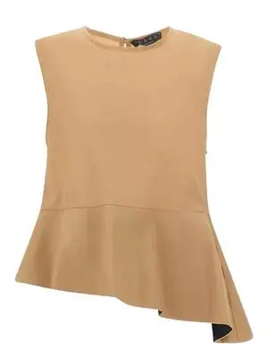 KAOS Asymmetric Ruffled Sleeveless Top - Neutrals