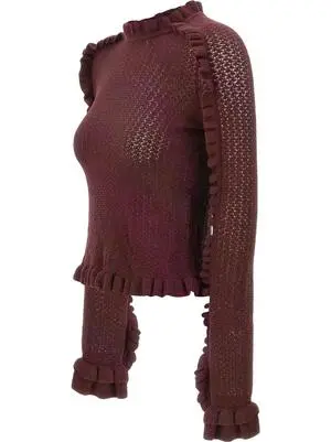 Marella Mulino Open-knit Sweater With Ruffled Trim - Red