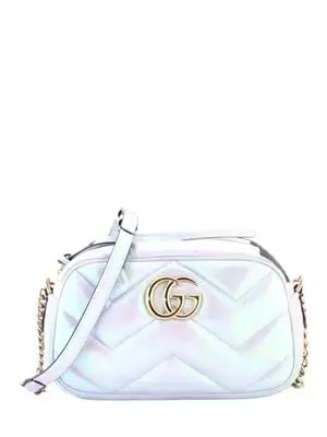 Gucci Gg Marmont Chevron Iridescent Leather Small Shoulder Bag - Blue