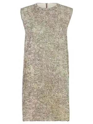 Brunello Cucinelli Dazzling Craquelé Embroidery Dress In Mohair And Wool - Neutrals