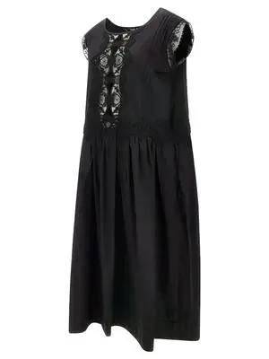MAURIZIO MYKONOS MAURIZIO MYKONOS Sleeveless Lace Insert Ruffled Maxi Dress Black