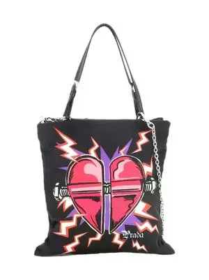 Prada Frankenstein Flat Printed Tessuto Mini Tote Bag - Black