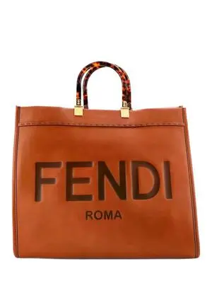 Fendi Sunshine Shopper Leather Large Tote Bag - Brown