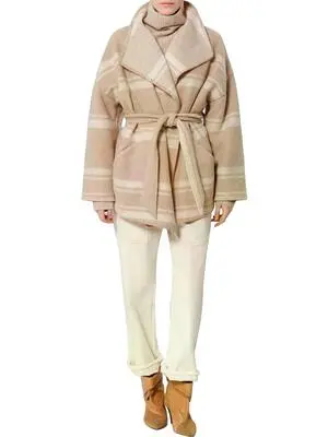 MARANT ETOILE Brea Horizontal-stripe Belted Coat - Neutrals