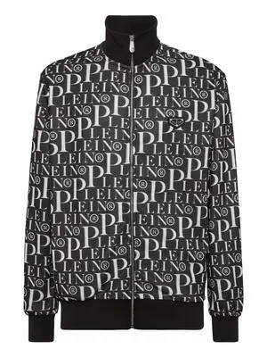 Philipp Plein Printed Zip-up Jacket With Stand Collar - Black