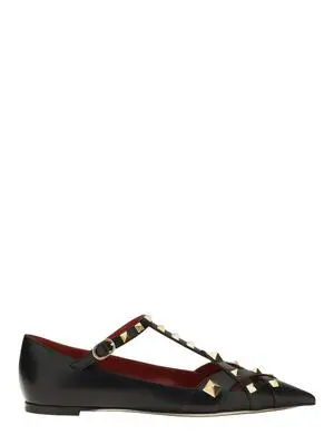 Valentino Garavani Studded Sheepskin Ballet Flats - Black