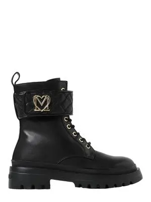 Moschino Combat Boots With Quilted Detailing - Black