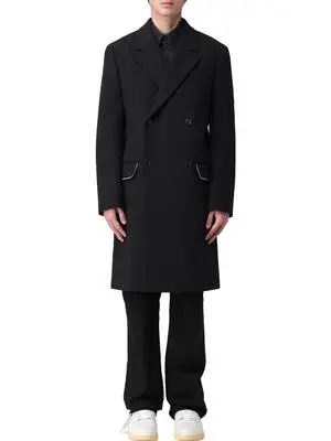 Off-White Double Breasted Coat With Notched Lapel And Zip Detail - Black