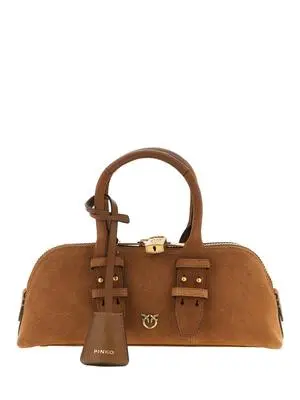 Pinko Suede Handbag With Padlock Detail - Brown