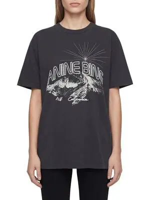 ANINE BING Graphic Print Cotton T-shirt - Black