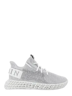 Philipp Plein Skeleton Runner Embellished Leather Sneakers - Silver