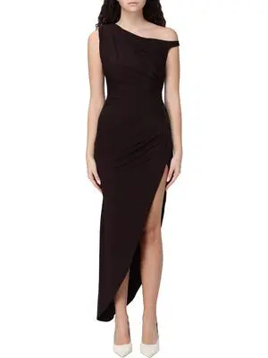 Elisabetta Franchi Asymmetrical Crêpe Jersey Midi Dress - Brown