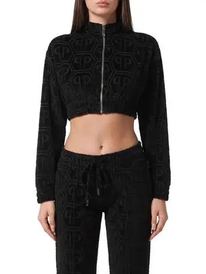 Philipp Plein Cropped Sweatshirt With Monogram Pattern - Black