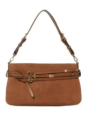 Pinko Suede Bag With Micro Studs - Brown