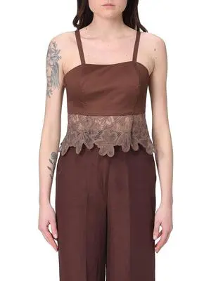 HANITA Cropped Top With Macramé Inserts - Ebony