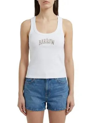 BARROW Cotton Tank Top With Graphic Print - White