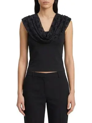 MARINE SERRE Viscose Blend Off-the-shoulder Top With Crescent Moon Logo - Black